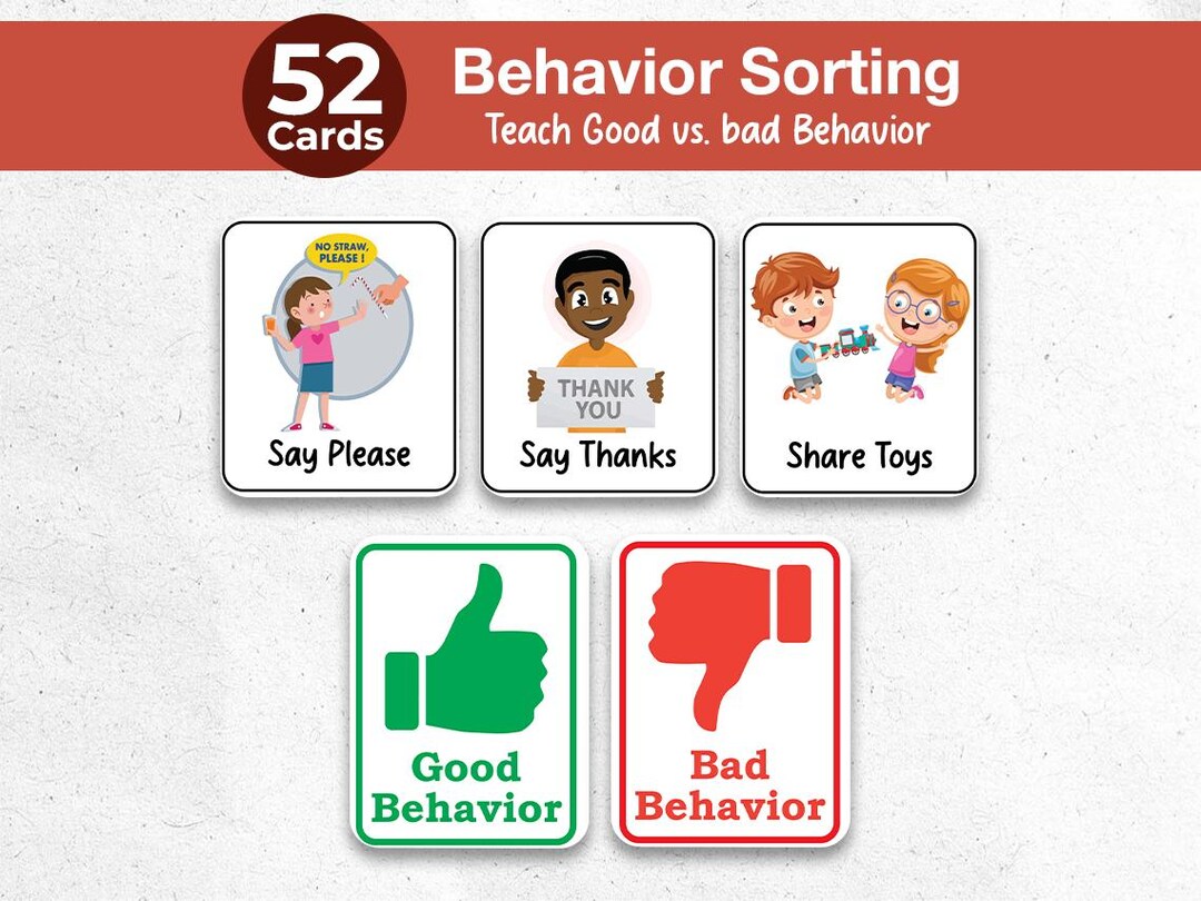 52 Behavior Sort Cards - Preschool & Kindergarten Printables for Kids ...