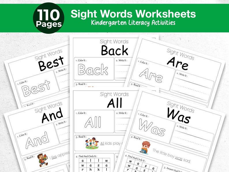 110 Sight Words Worksheets, Read Trace Color Write Find - Sight Word ...