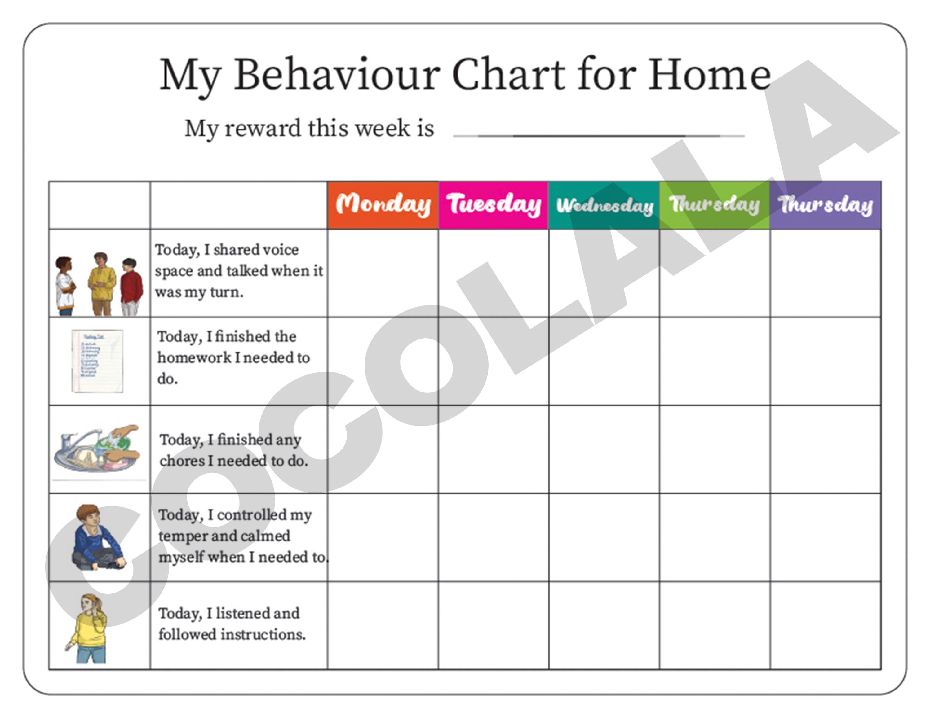 Printable Reward Chart for Kids | Daily Responsibility & Chore Chart ...