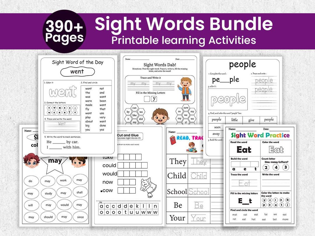 390+ Sight Words Bundle Worksheets | Reading & Spelling Practice, Word ...