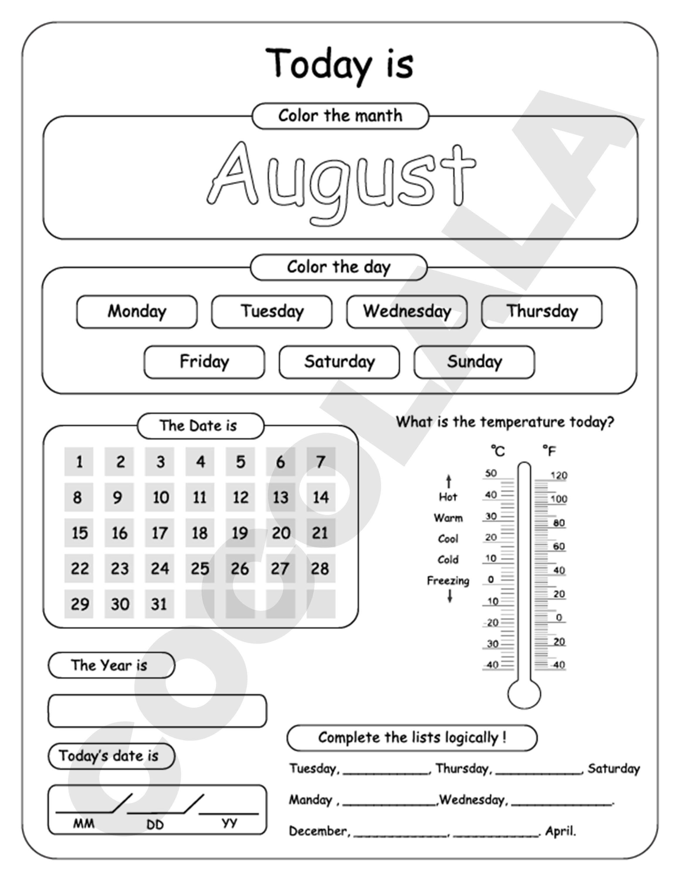 25 Printable Daily Calendar Worksheets | Preschool Kindergarten ...