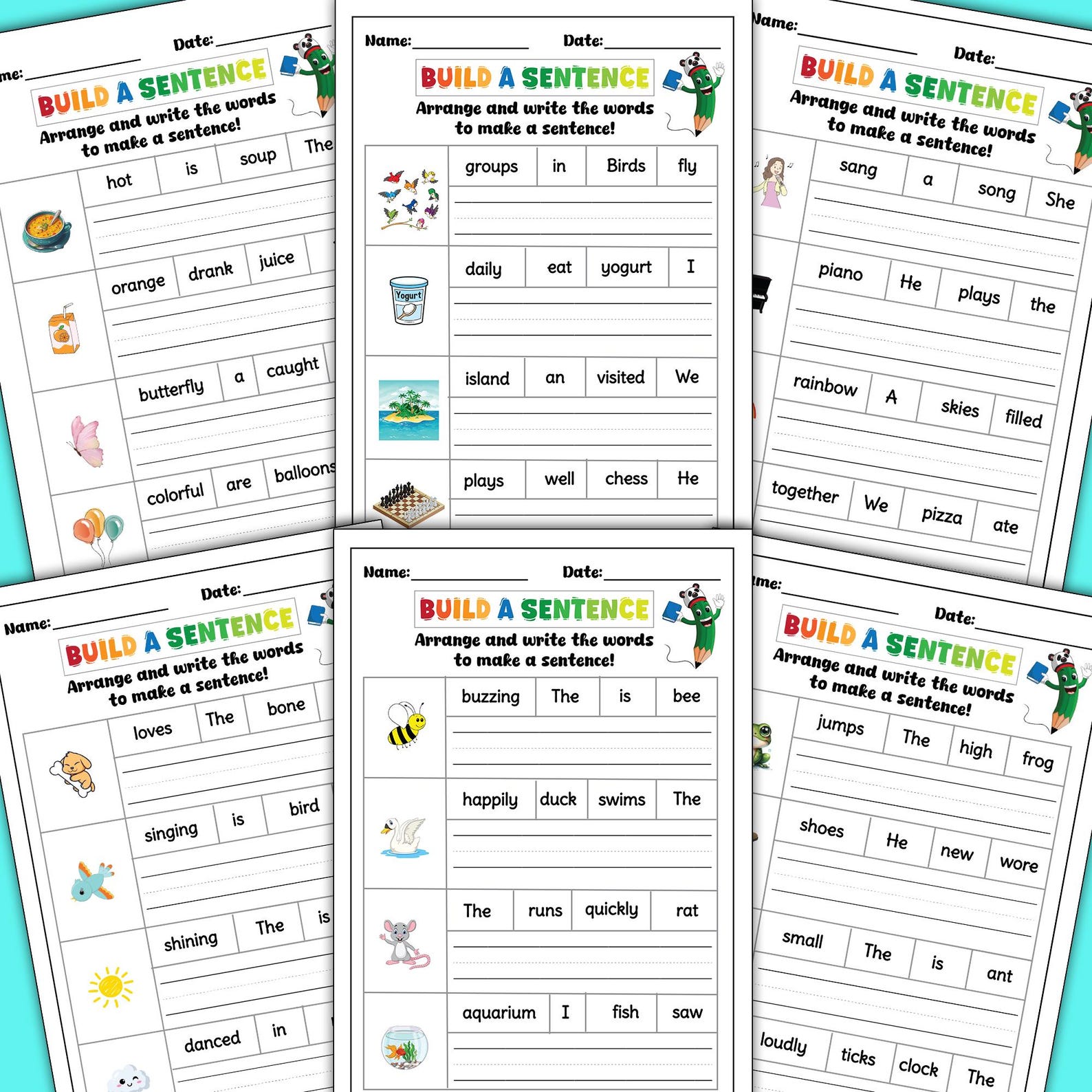 160 Sentence Making Worksheets, Printable Build the Sentences Writing ...