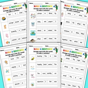 160 Sentence Making Worksheets, Printable Build the Sentences Writing ...