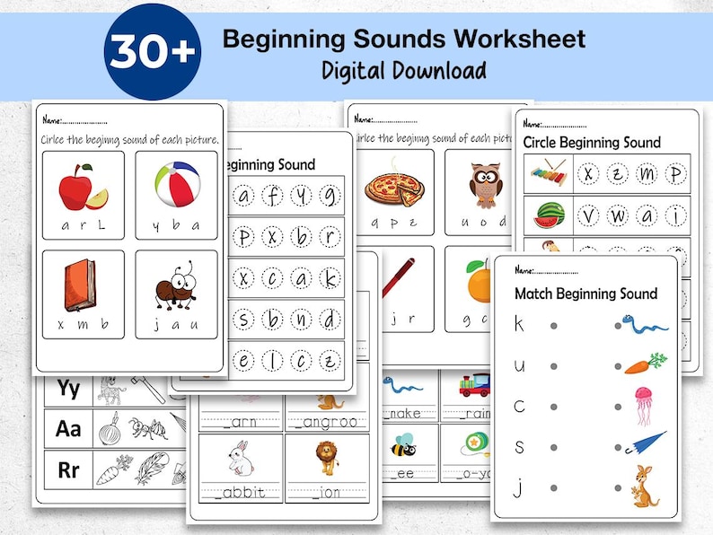 Beginning Sounds Worksheets | Circle, Match and Write the Starting ...