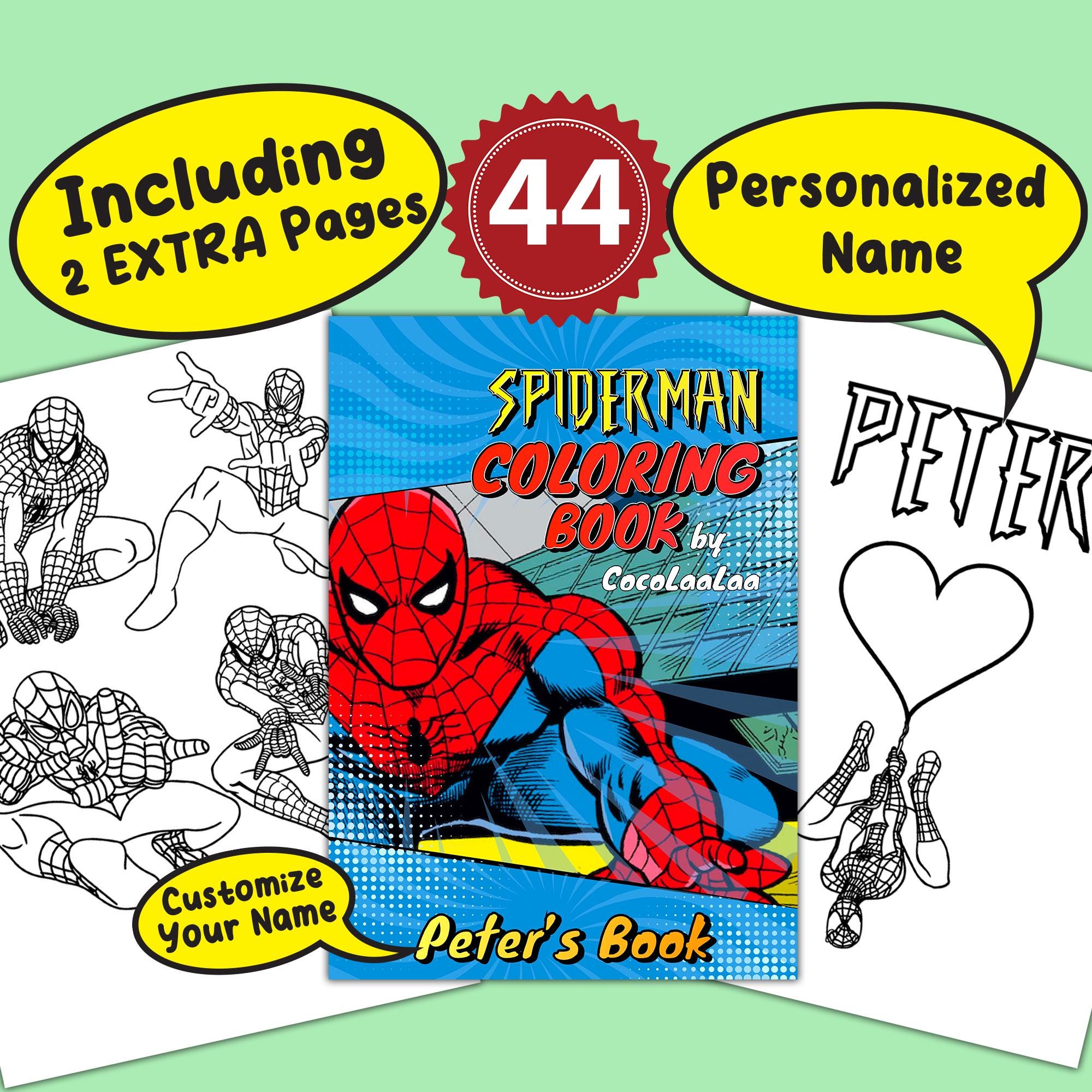 Personalized Spiderman Coloring Pages 44 Pages Superhero Kids Coloring ...