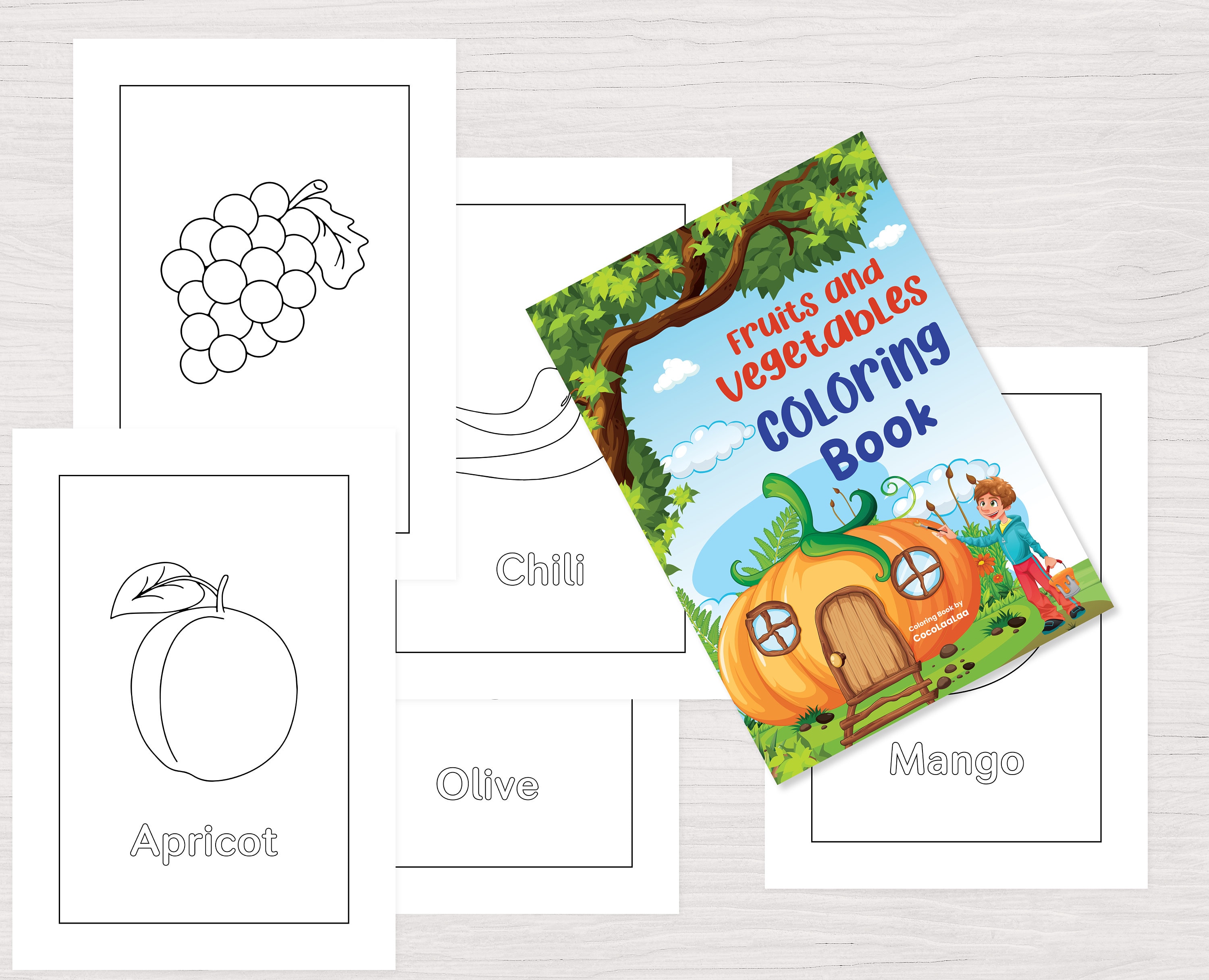 62 Fruits Vegetables Coloring Pages for Kids Printable Toddlers ...