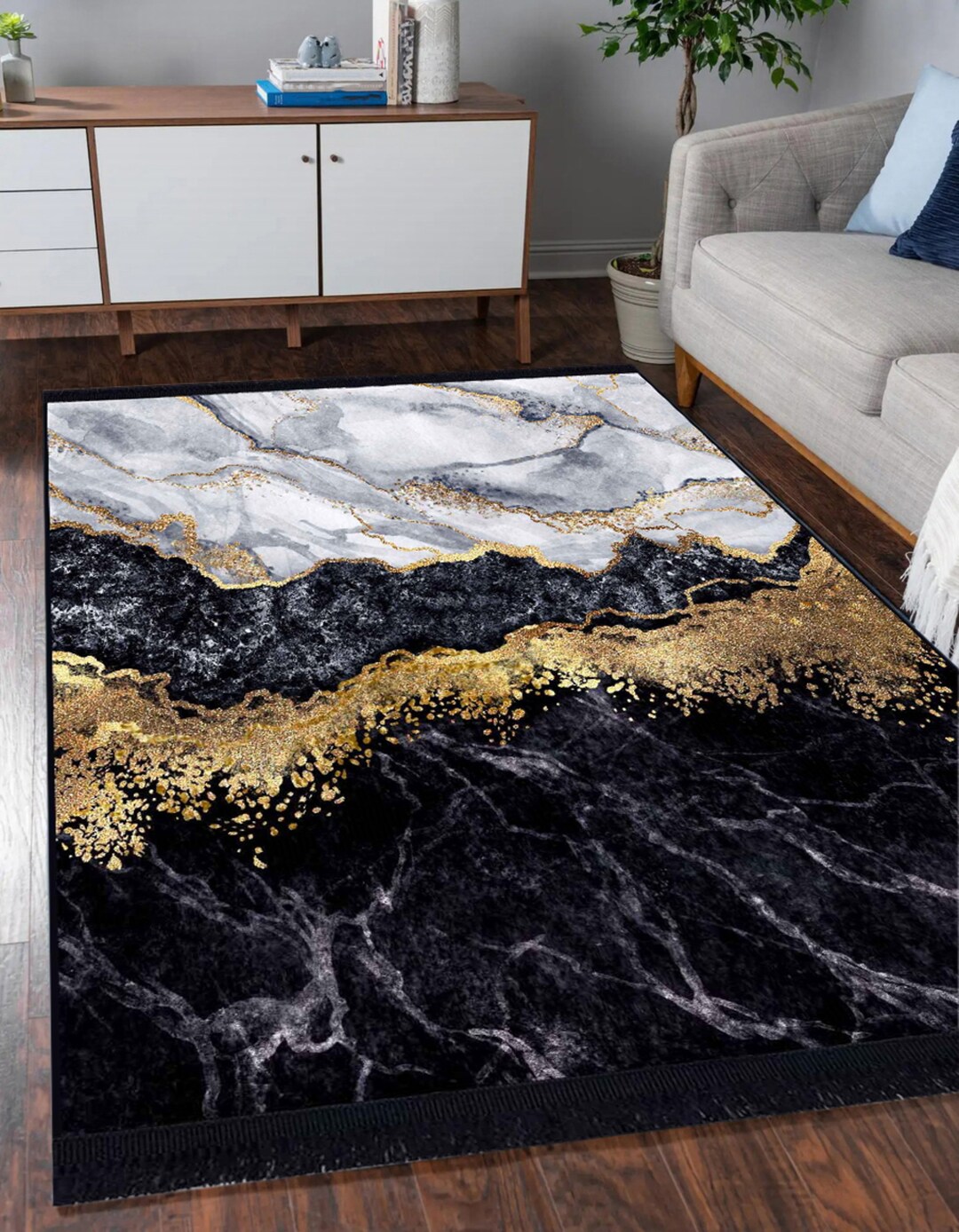 Modern Black Rug Turkish Decorative Rug Living Room Bedroom - Etsy