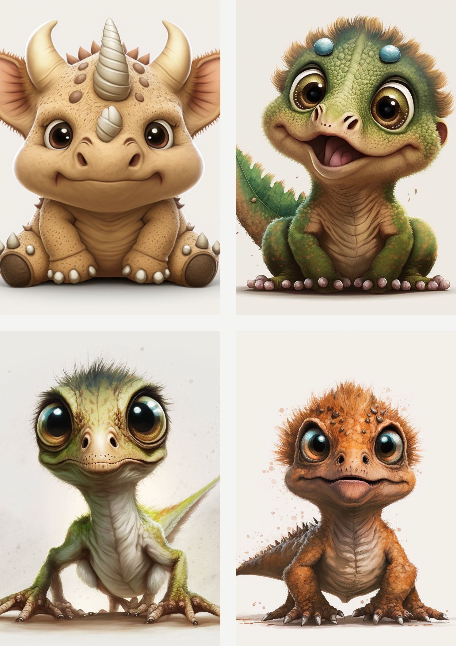 Set of 8 Adorable Baby Dinosaur Digital Art Prints - Perfect for ...