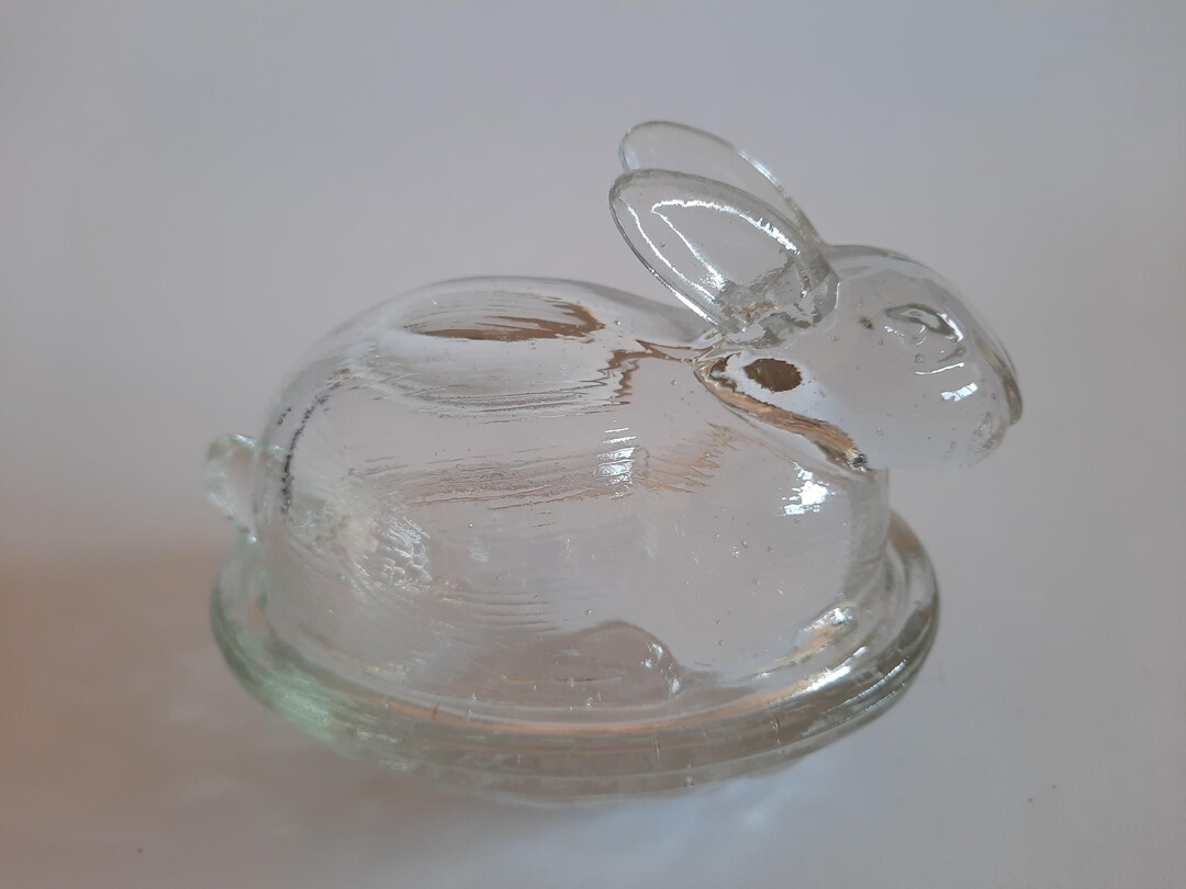 Vintage Clear Glass Bunny Rabbit on Basket Covered Candy Dish - Etsy
