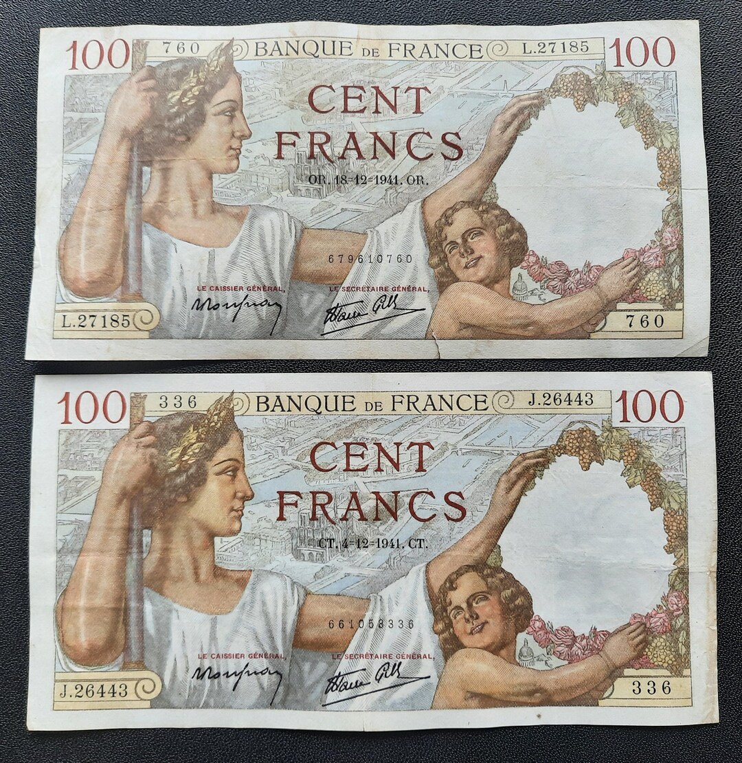 France - Lot of 2 Banknotes of 100 Francs 1941 - J.26443 # 336 + J ...