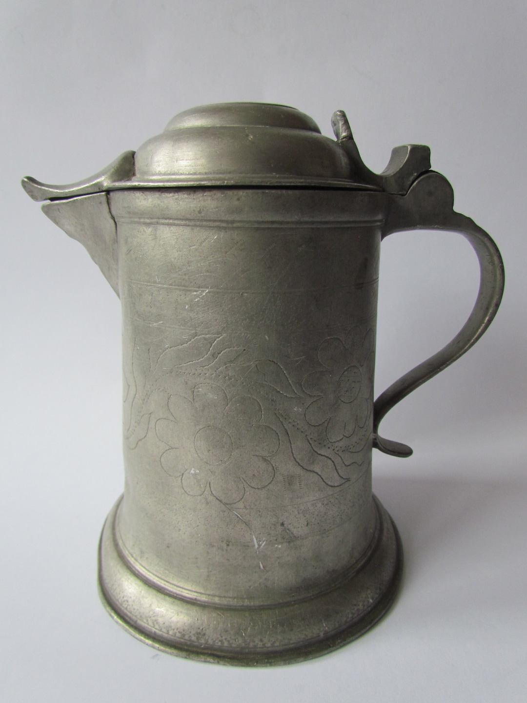 Vintage Pewter Jug With Lid - Hand Engraving 1l. - H-18 Cm - Etsy