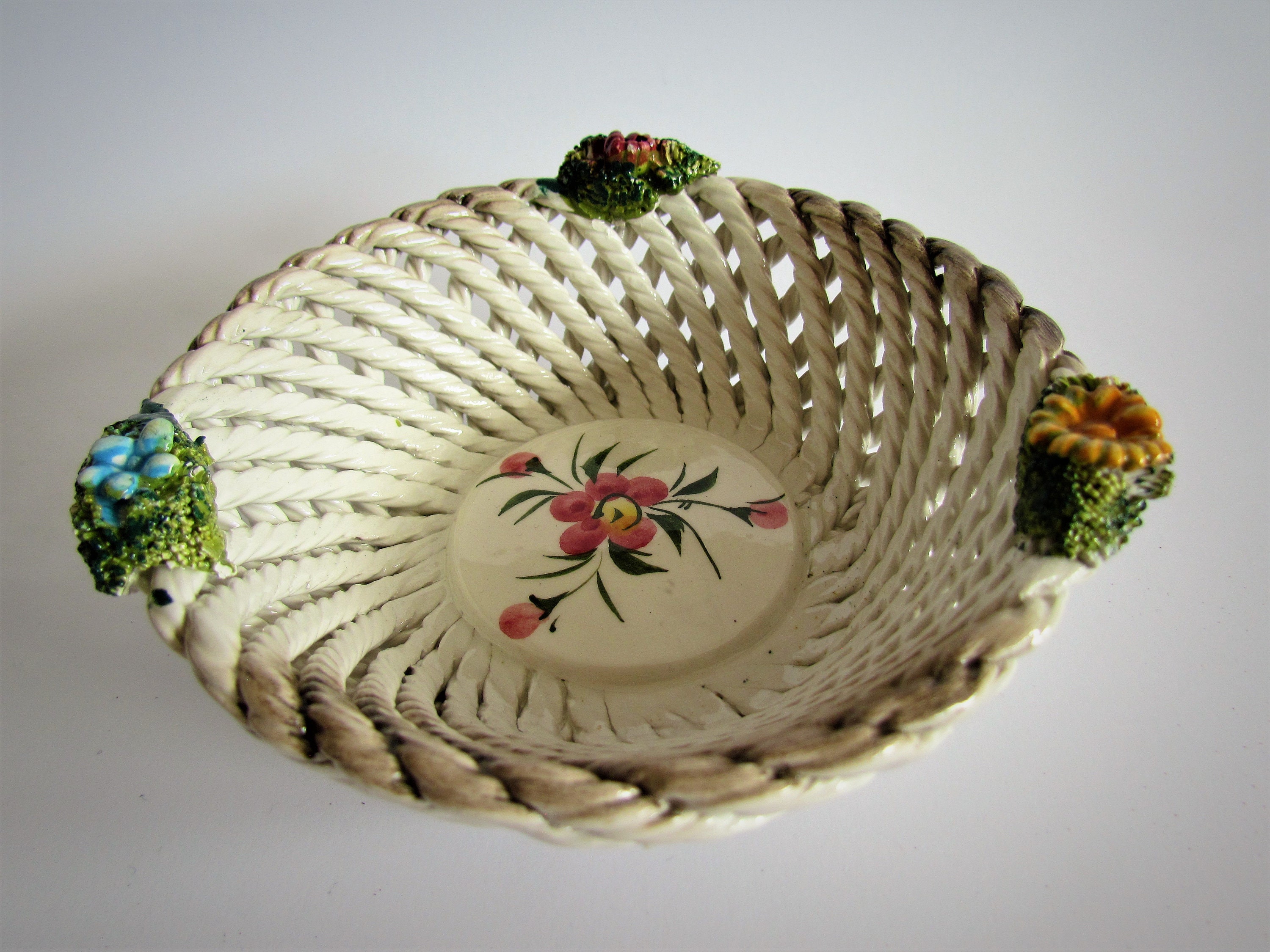 Capodimonte Italy Porcelain Art Wicker Plate Decorated With Flowers - Etsy