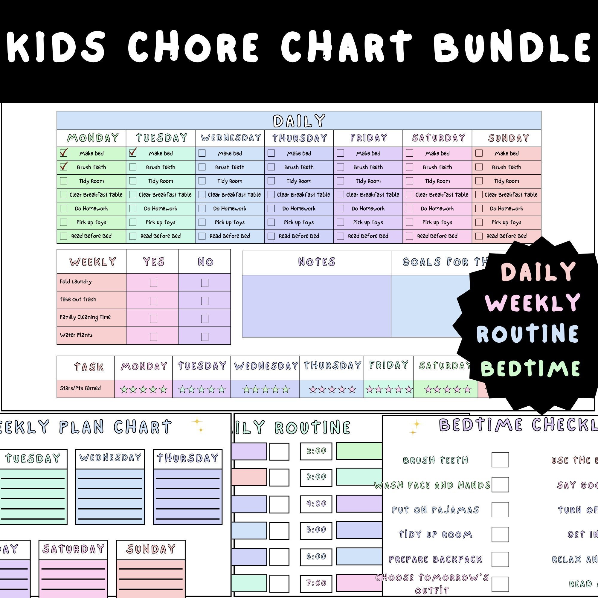 Editable Kids Chore Charts Editable Routine Chore Chart Toddler Weekly ...