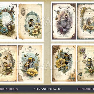 Vintage Honey Bees & Bumble Bees With Flowers Digital Junk Journal ...