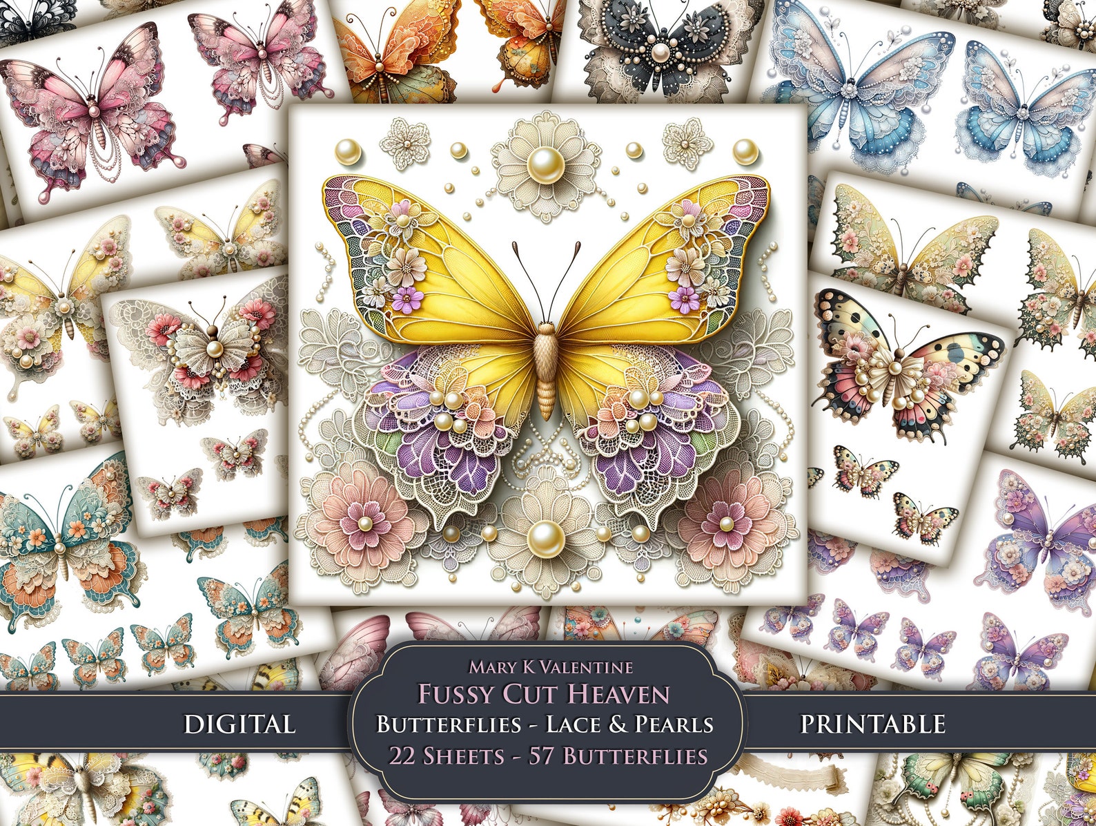 Junk Journal Butterflies Lace & Pearl Fantasy Butterflies Nature ...