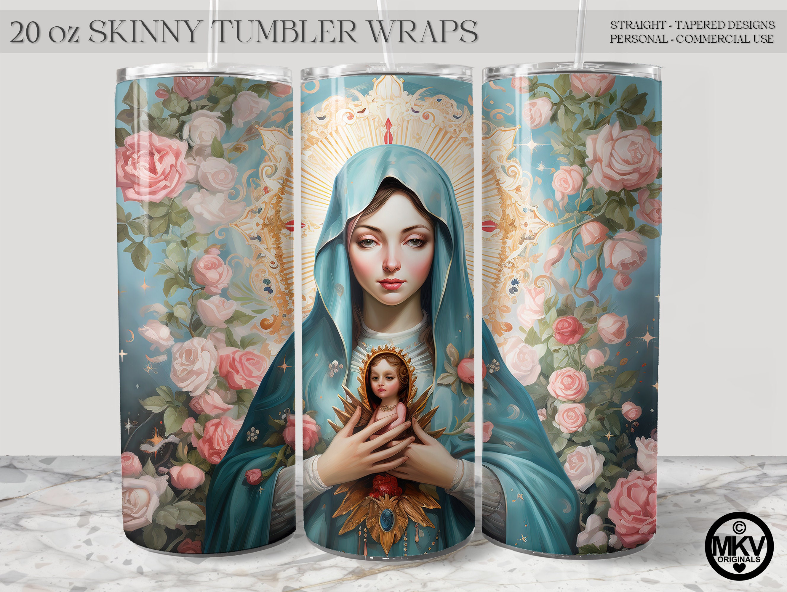 Virgin Mary and Baby Jesus Sublimation Design 20oz Skinny Tumbler Wrap ...