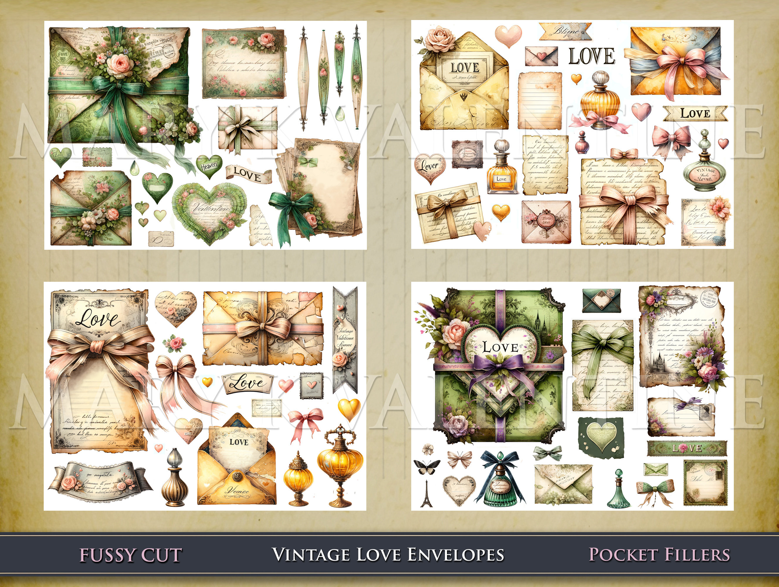 Printable Vintage Love Envelopes Letters Cards & Ephemera Floral Note ...
