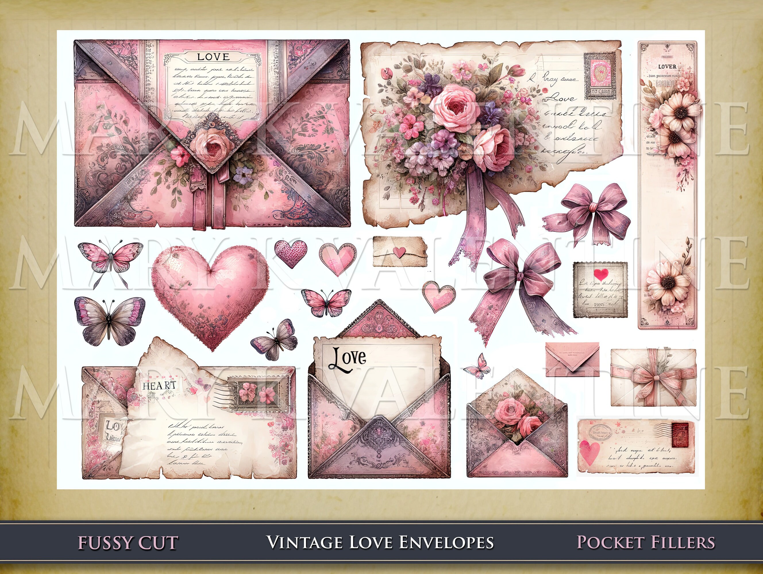 Printable Vintage Love Envelopes Letters Cards & Ephemera Floral Note ...