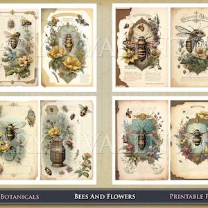 Vintage Honey Bees & Bumble Bees With Flowers Digital Junk Journal ...