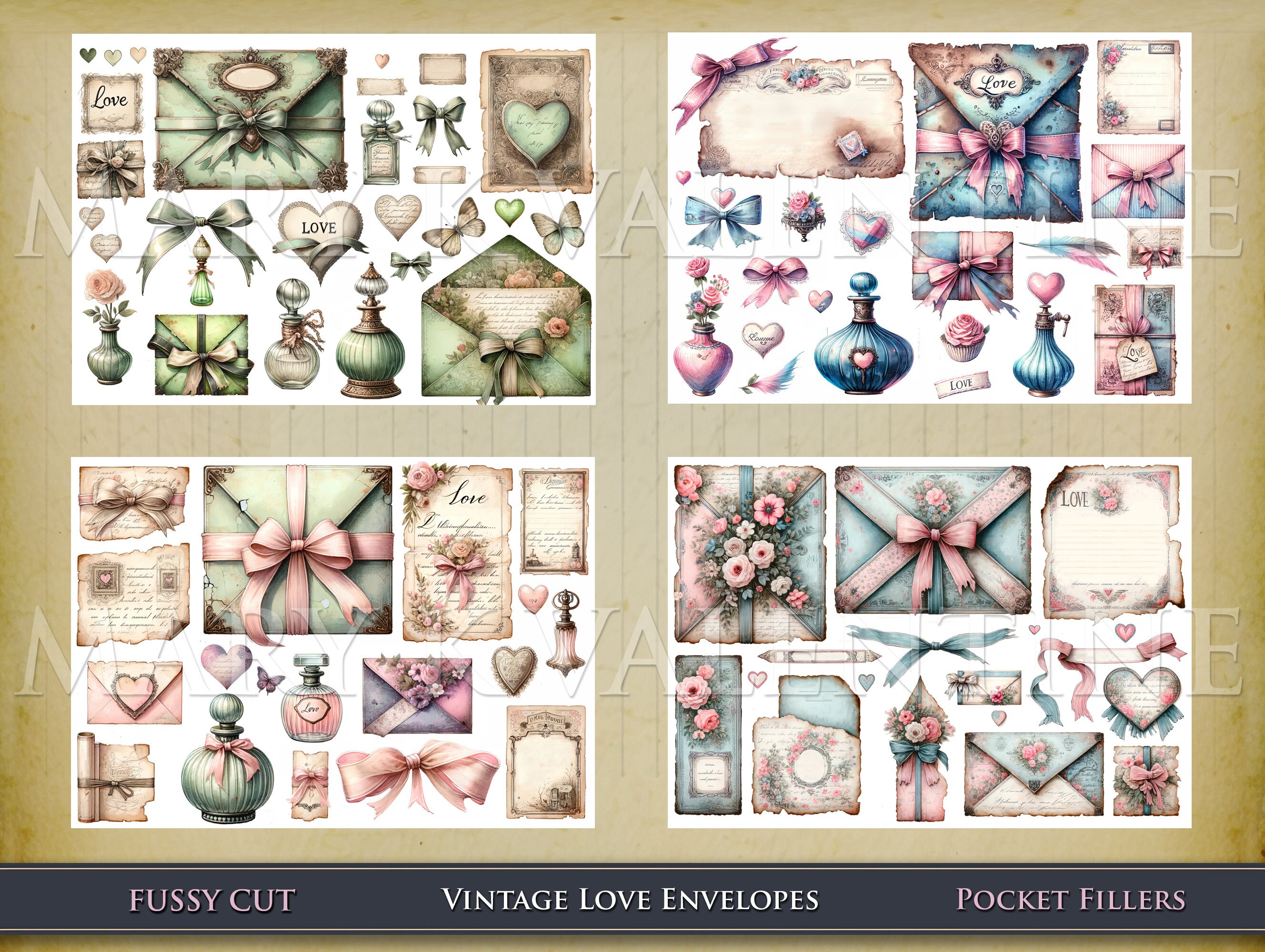 Printable Vintage Love Envelopes Letters Cards & Ephemera Floral Note ...