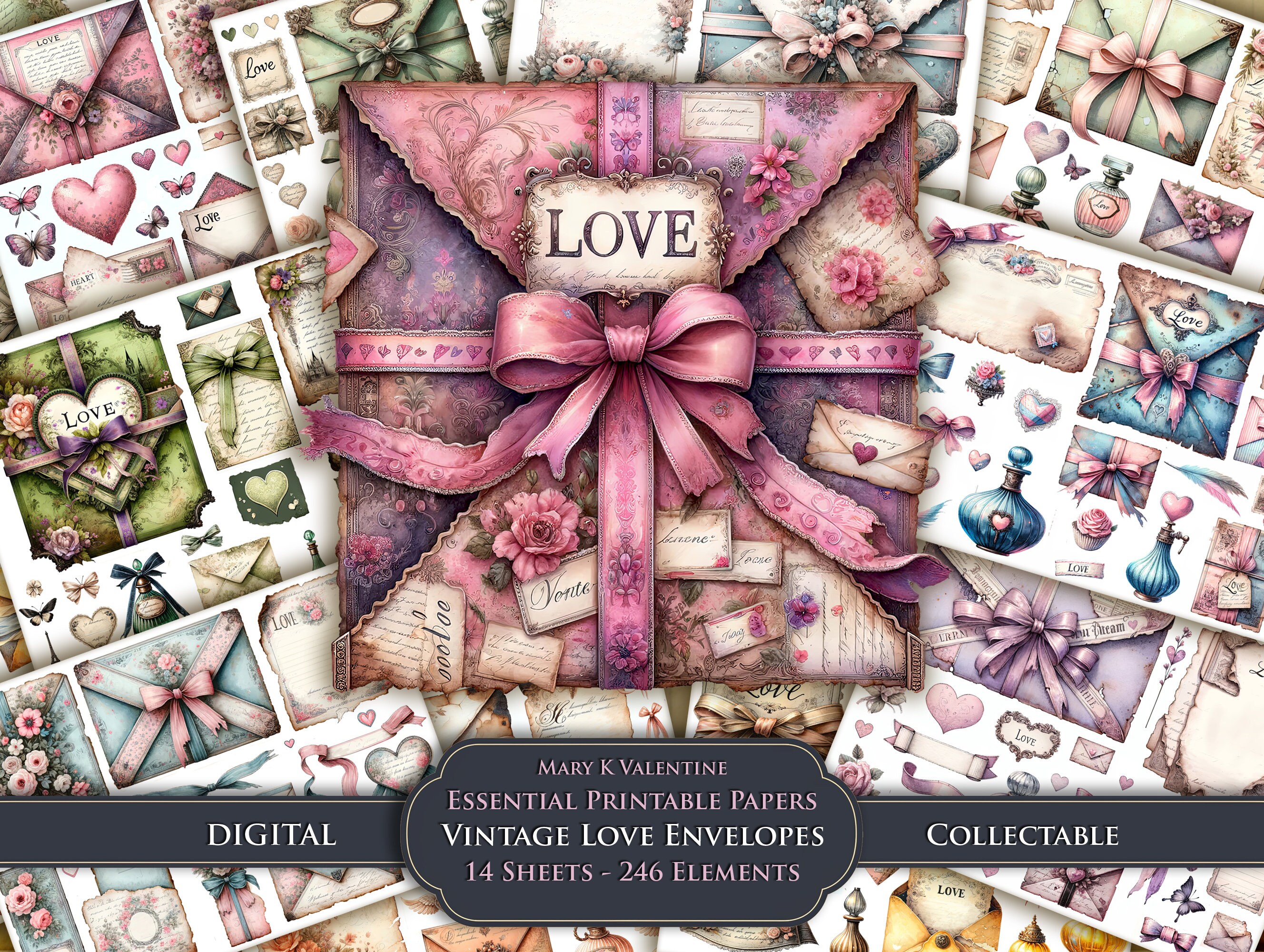 Printable Vintage Love Envelopes Letters Cards & Ephemera Floral Note ...