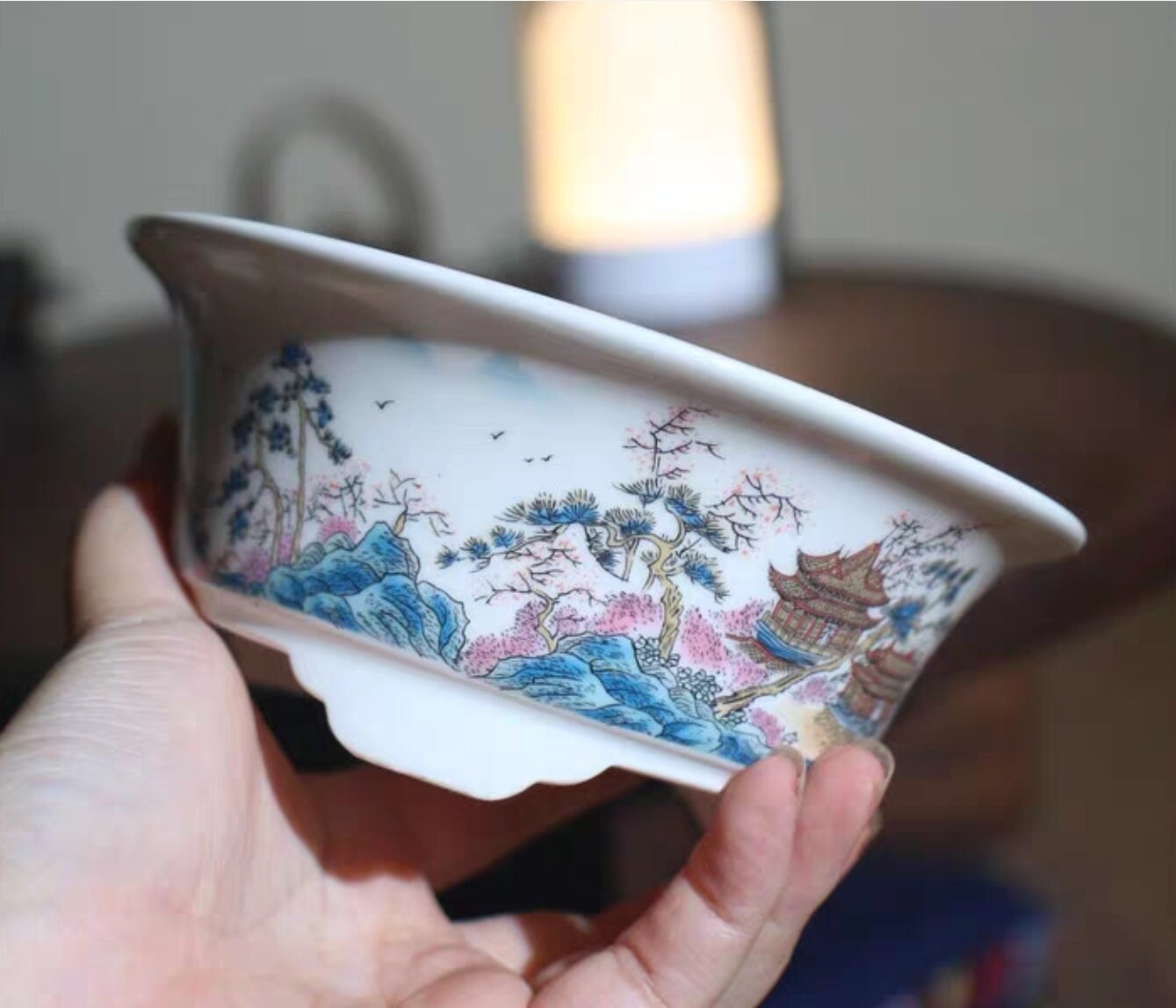 6-inch Round Bonsai Pot Landscape Painting Ceramic Glazed Bonsai Pot ...