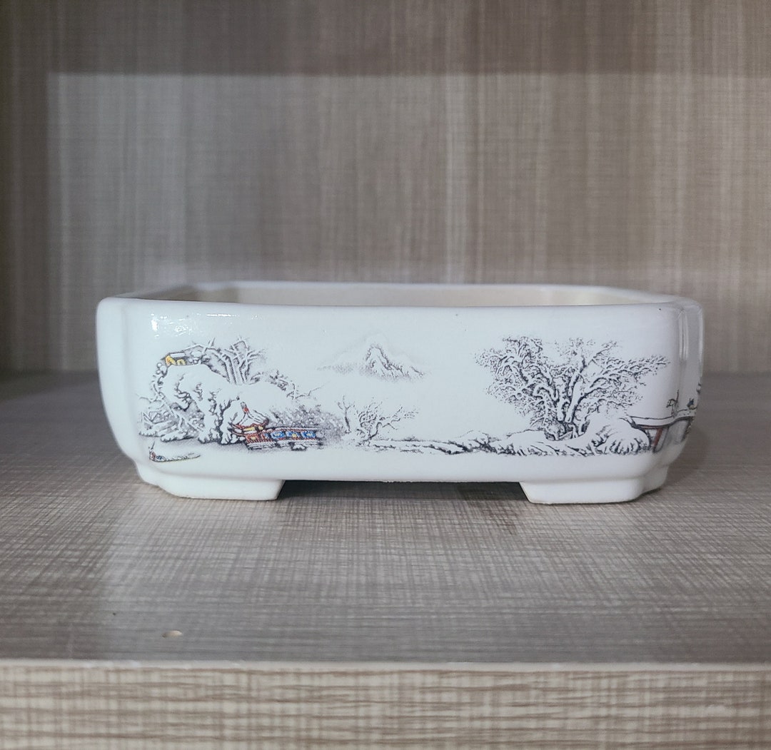 Rectangular Shallow Bonsai Pot Yixing Ceramic Glazed Flower Pot Snow ...
