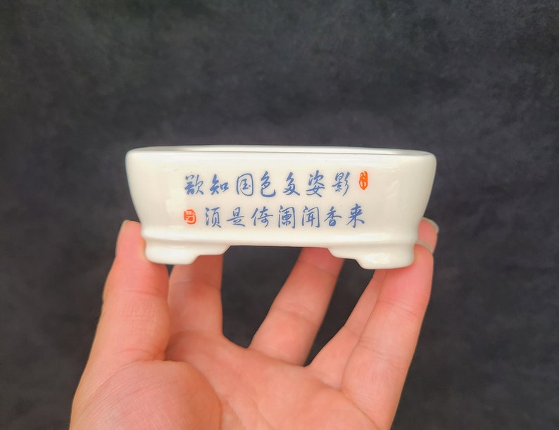 Mini Rectangular Bonsai Pot Yixing Ceramic Flower Pot Calligraphy and ...