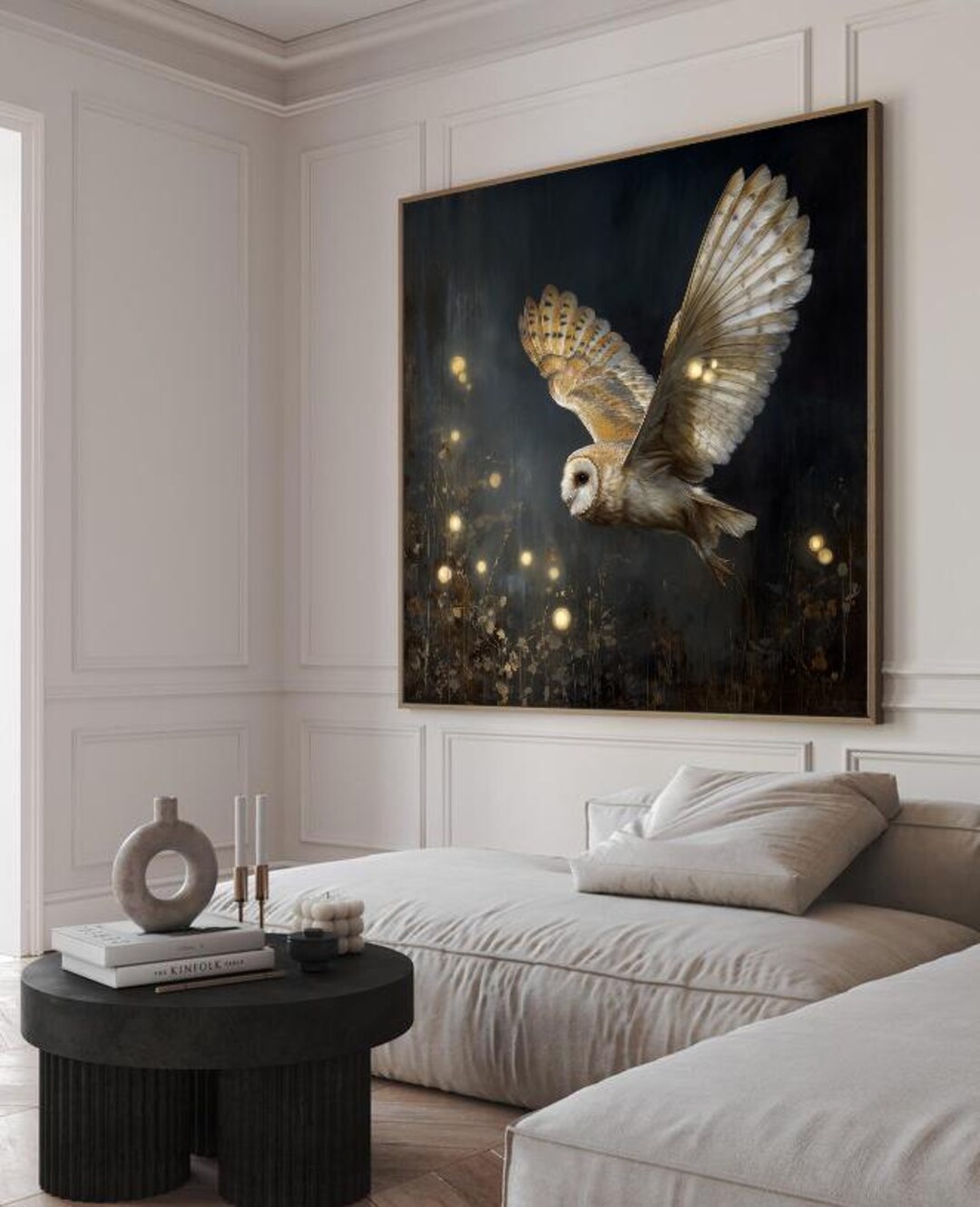 Owl Canvas Wall Art, Barn Owl Painting, Nocturnal Bird Decor, Rustic ...