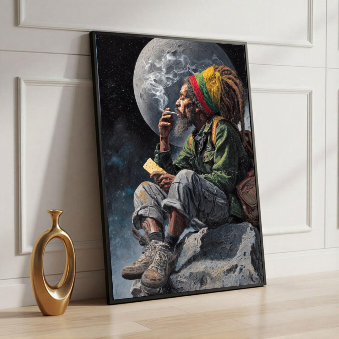 Rasta Man Smoking With Moon Background, Reggae Vibes Canvas Wall Art ...
