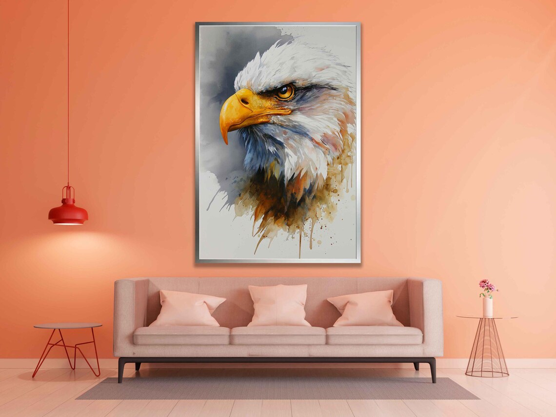 Eagle Watercolor Canvas, Bald Eagle Head Wall Art, Majestic Bird ...