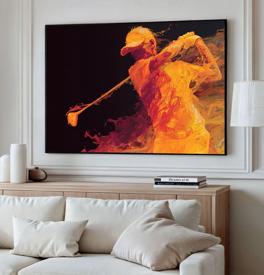 Abstract Golfer Canvas, Golf Wall Art, Colorful Sports Painting, Modern ...