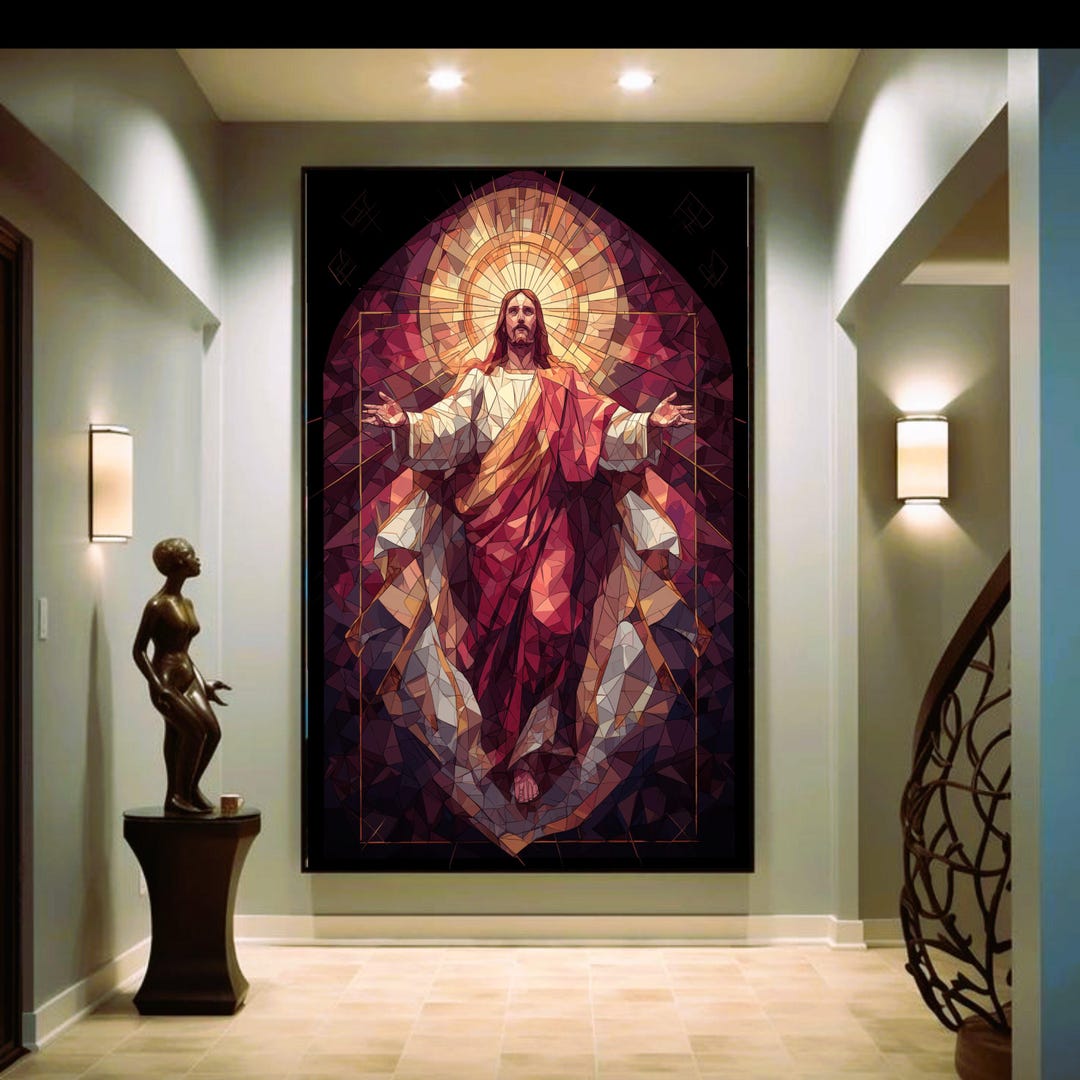 Sacred Jesus Christ Canvas Wall Art, Modern Stained Glass Style ...