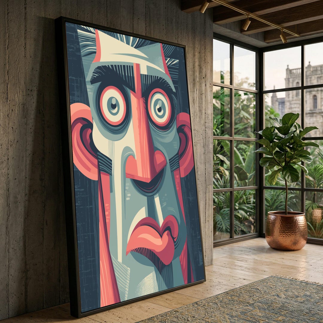 Abstract Expressionist Face Canvas, Geometric Portrait Wall Art, Modern ...