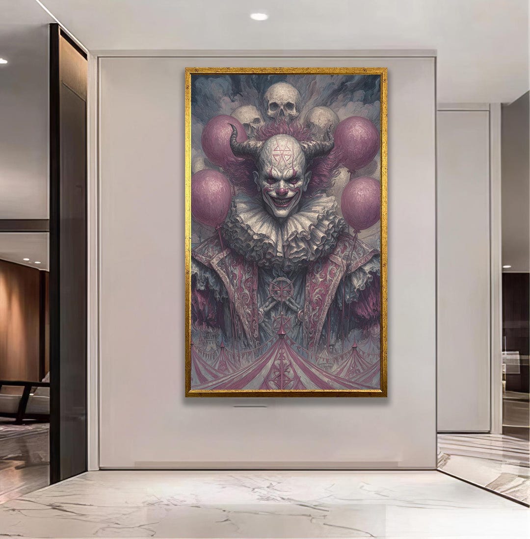 Dark Evil Clown Canvas Wall Art Print, Gothic Horror Joker Artwork With ...