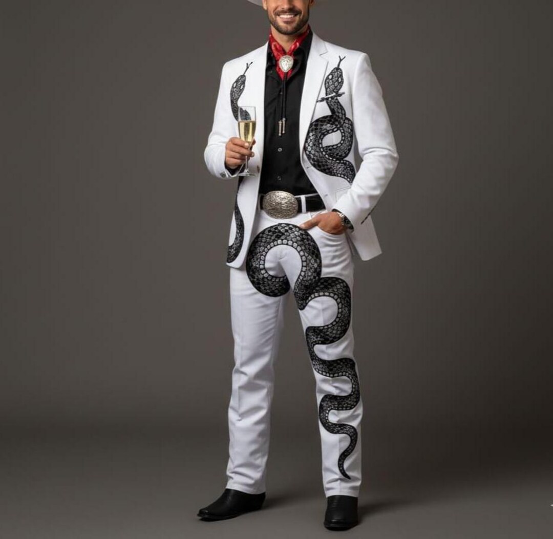 Men White & Black Snake 2pc Suit Country Western Suits Embroidered for ...