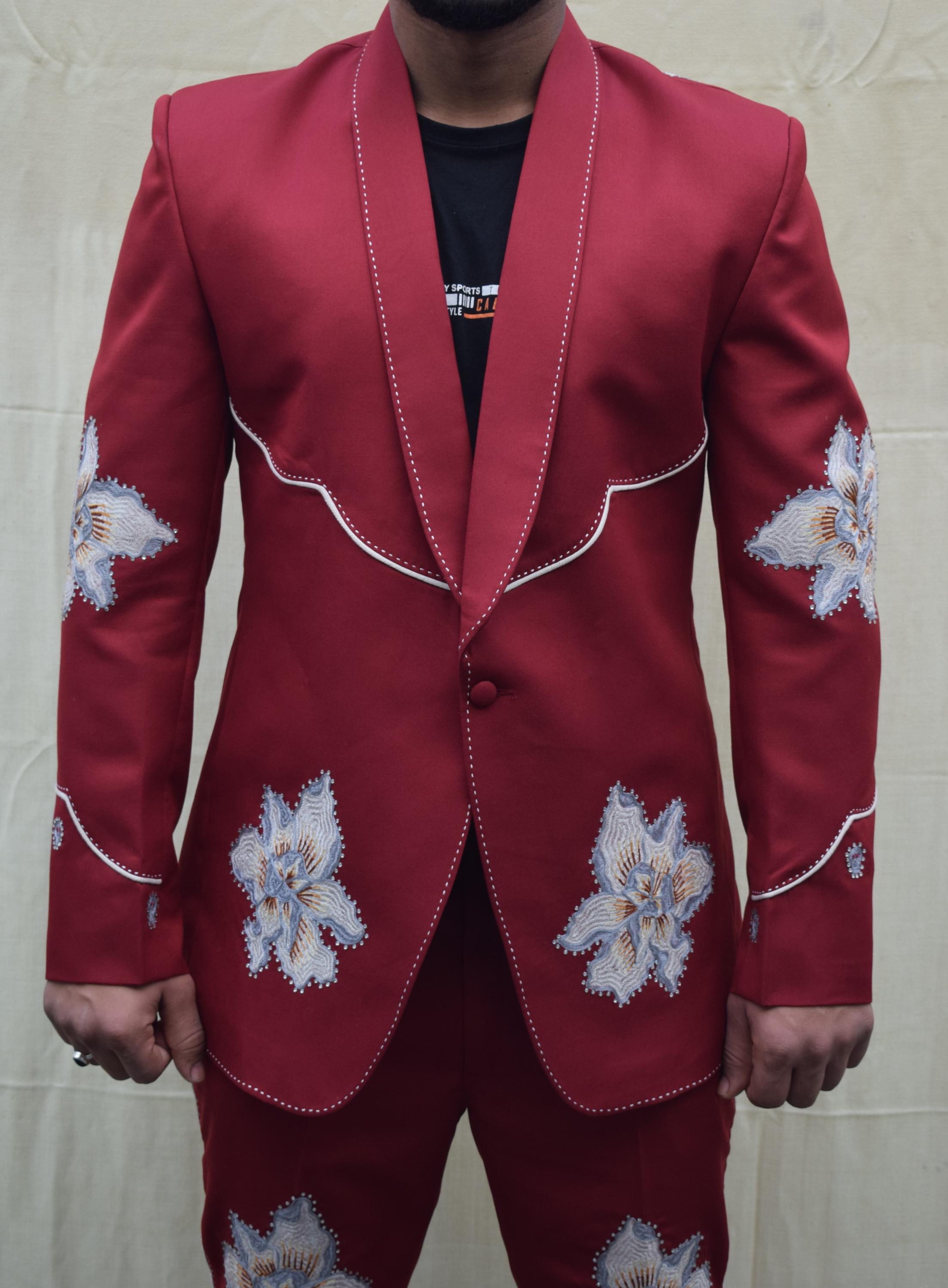 Men Custom Made Maroon Red Cotton 2pc Suit Country Western Hand ...