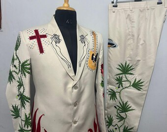 Men Custom Made Maroon Red Cotton 2pc Suit Country Western Hand ...