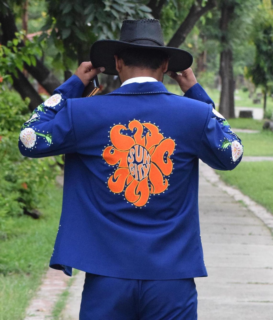 Men Custom Made Blue 2pc Suit Country Western Suits Hand Embroidered ...