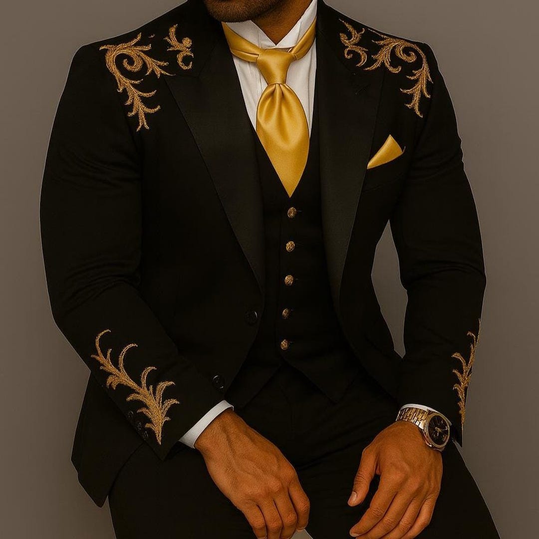 Men Blackgold Suit Country Western Suits Embroidered Outfit - Etsy