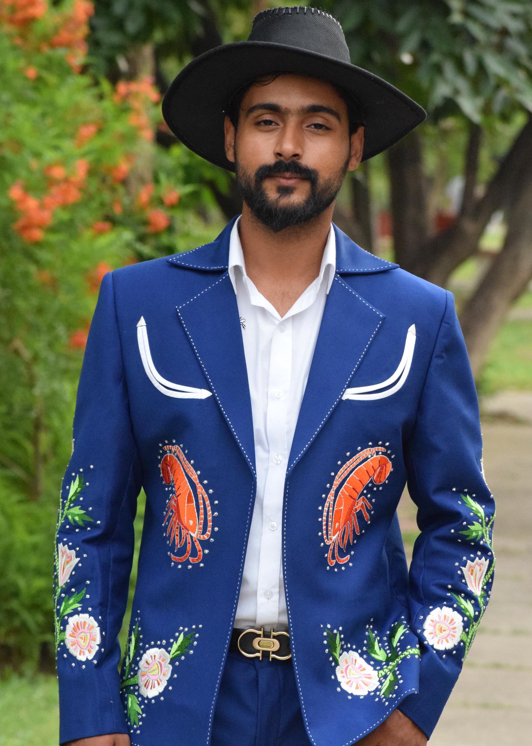 Men Custom Made Blue 2pc Suit Country Western Suits Hand Embroidered ...