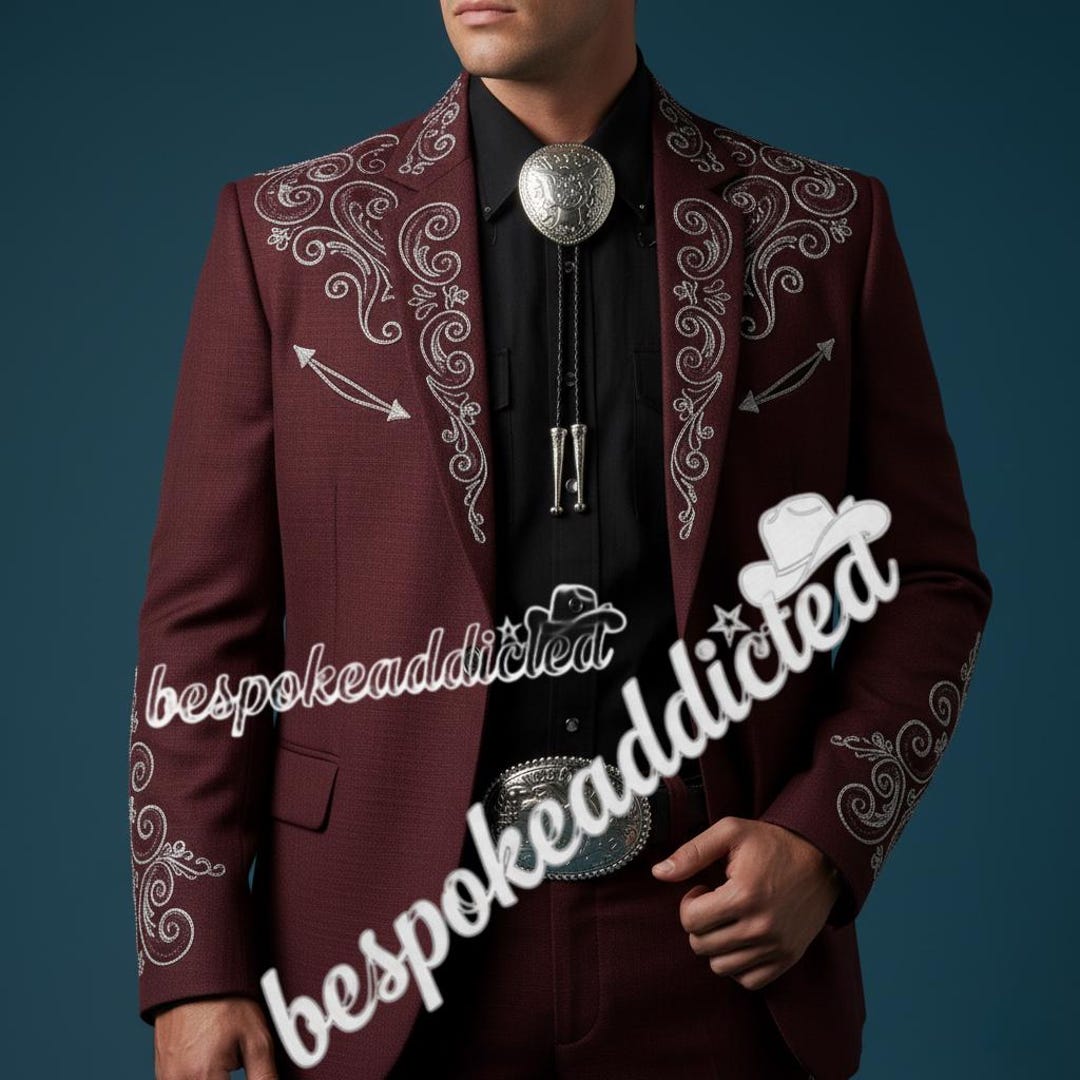 1016 Men Maroon Stars Suit Country Western Suit Embroidered for Event ...