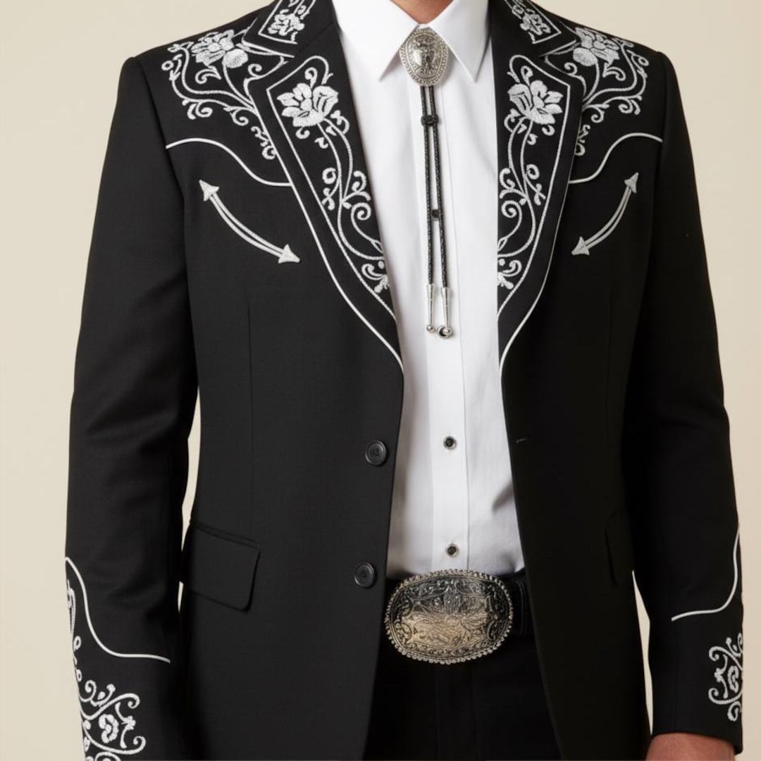 1011 Men Black 2pc Suit Country Western Suits Embroidered Outfit for ...
