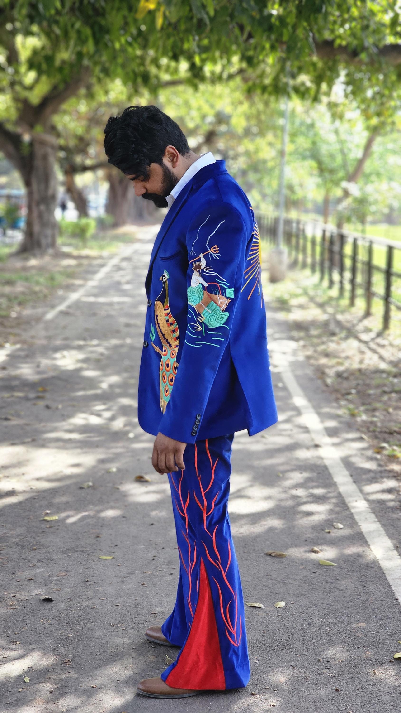 0054 Men Custom Made Royal Blue Velvet 2pc Suit Country Western Hand ...