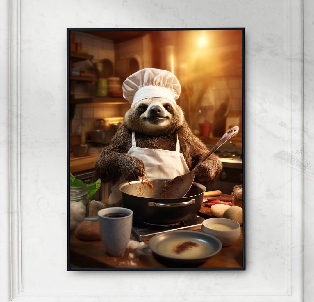 Chef Sloth Animals Wall Art Digital Download Cute Animal Kitchen Prints ...