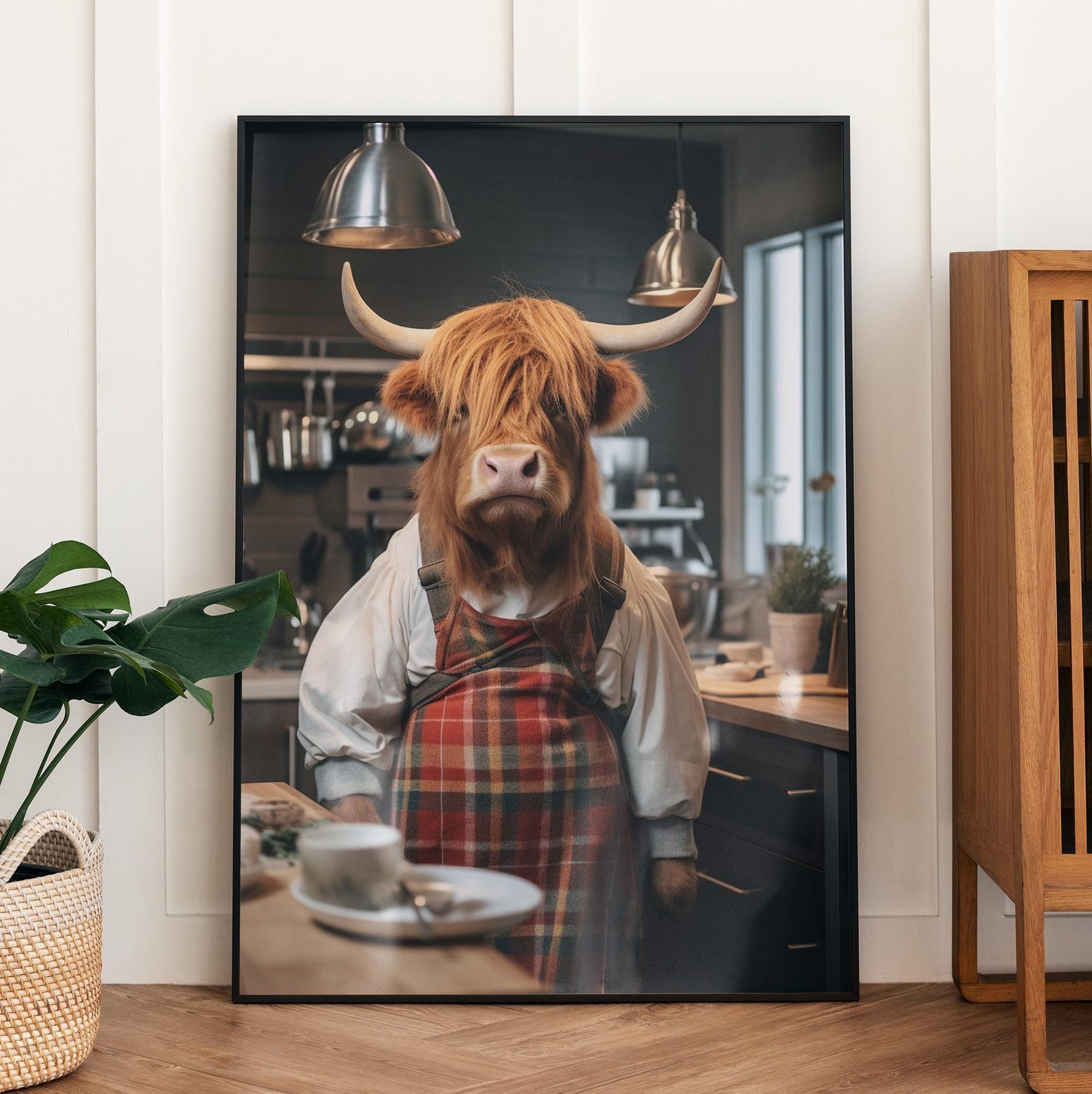 Farmhouse Decor Highland Cow Chef Wall Art Digital Download Printable ...