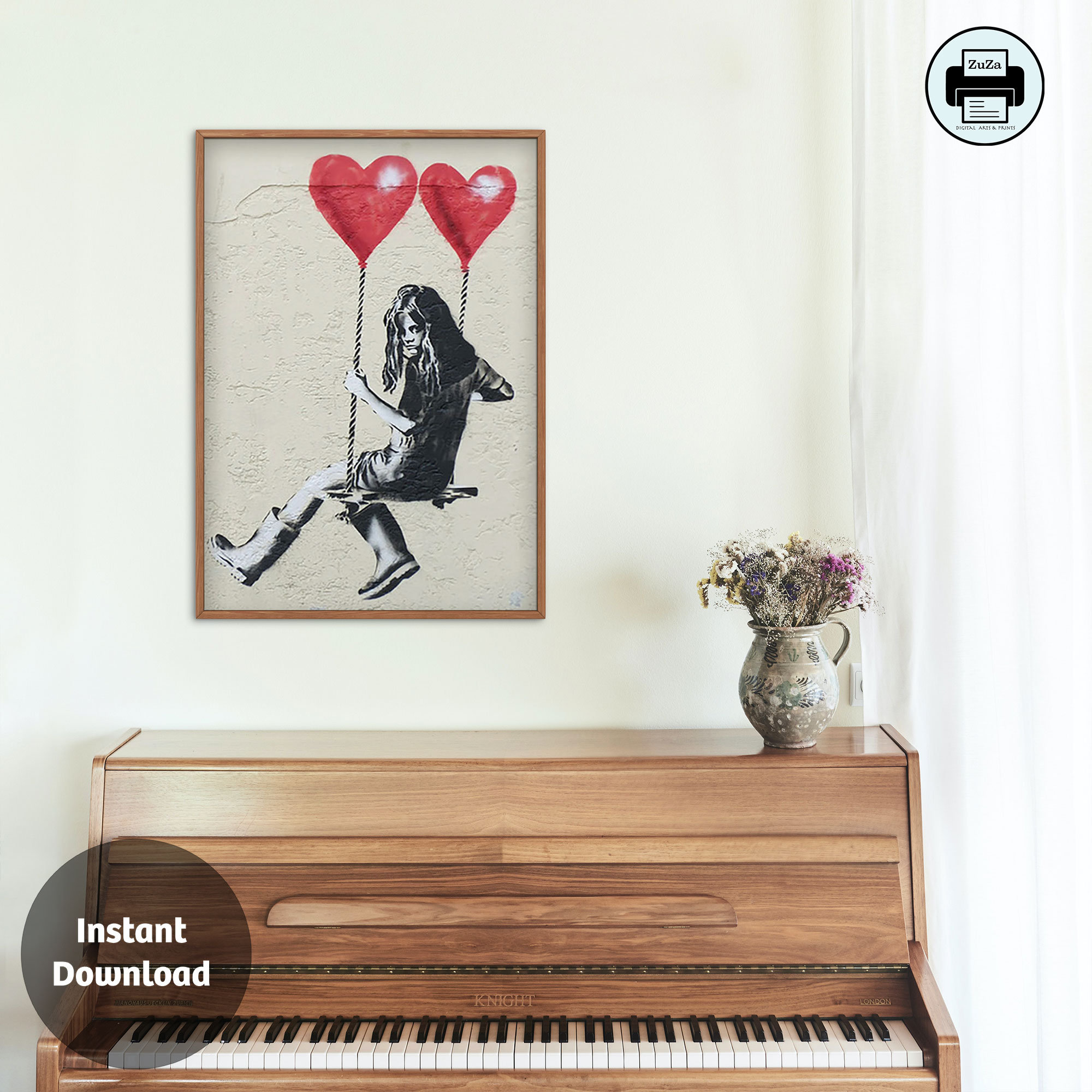Printable Banksy Heart Balloon Artwork, Banksy Artwork, Banksy Poster ...