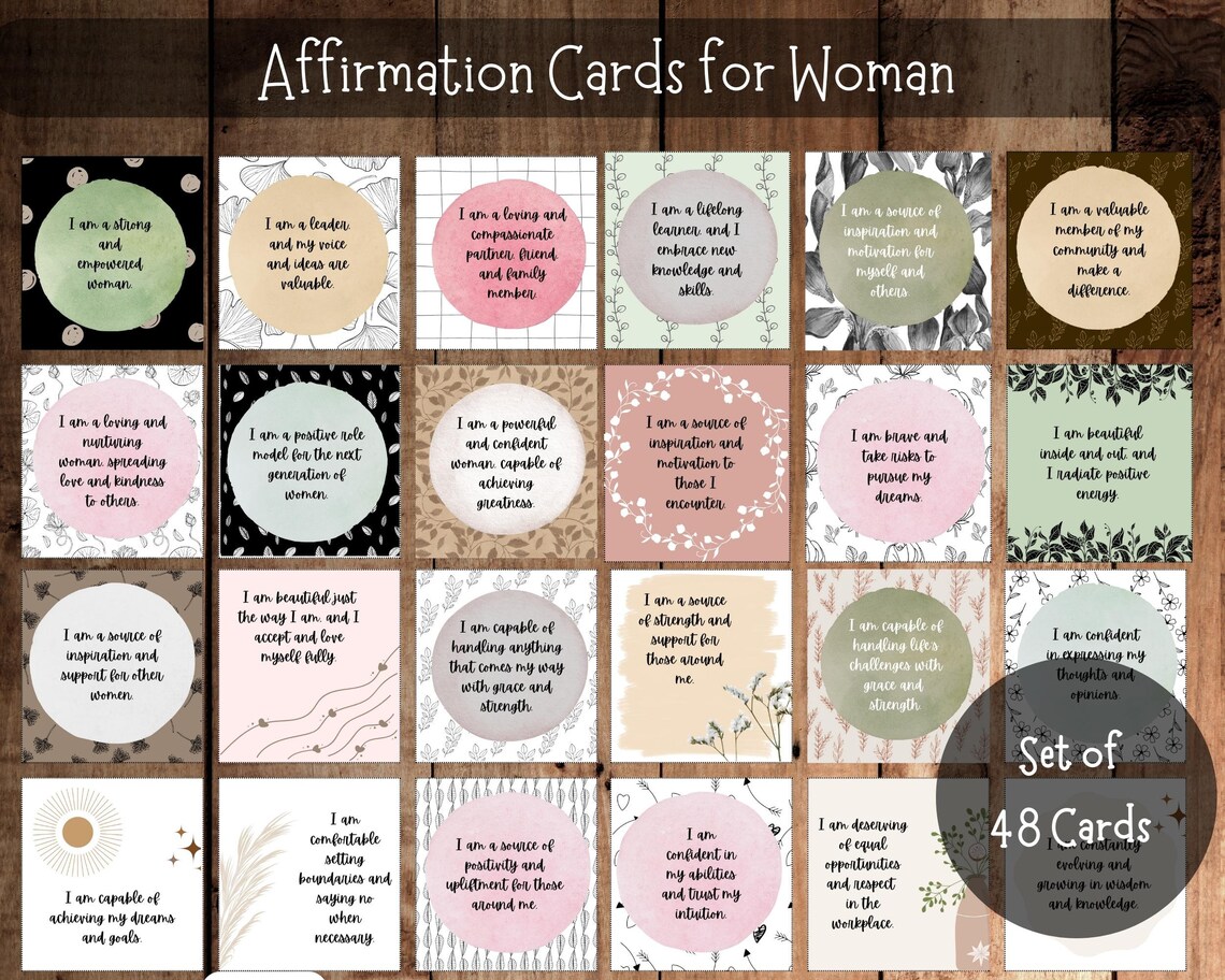 Printable Affirmation Cards for Women Empowerment 48 Positive Quotes ...