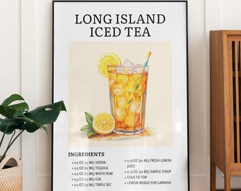 Long Island Iced Tea | Cocktail Recipe Print | Bar Cart Décor Poster ...