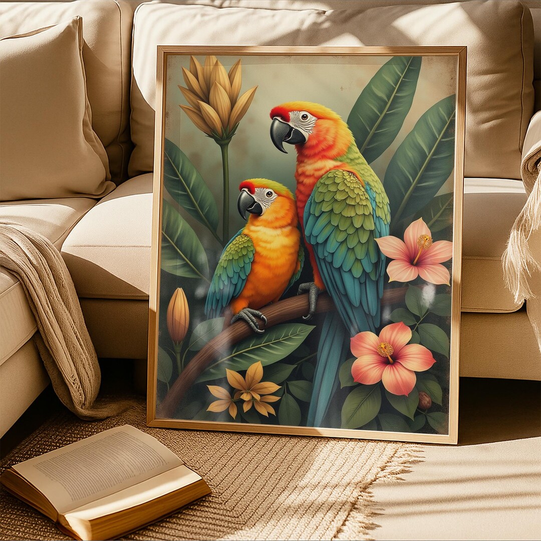 Tropical Parrot Wall Art Jungle Bird Wall Decor Exotic Nature Art Boho ...